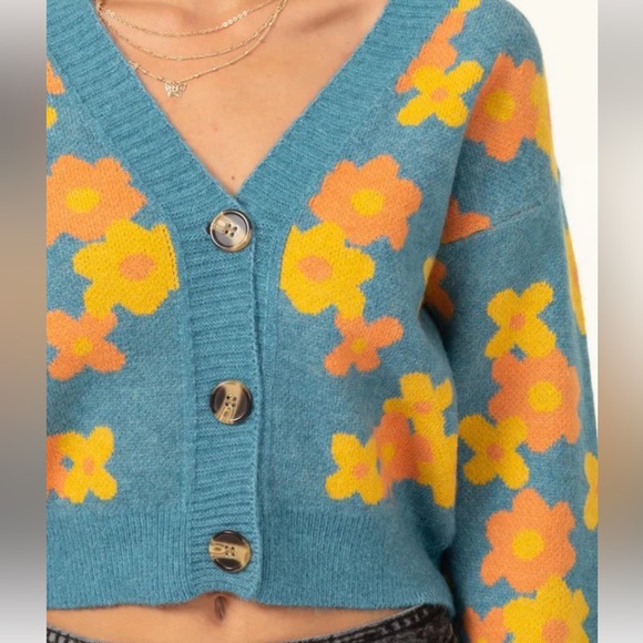 HYFVE | Sweaters | New Teal Daisy Cardigan | Poshmark